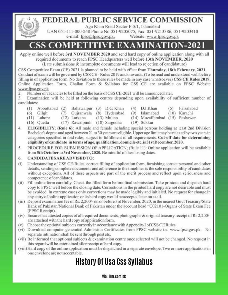 Expert Analysis on the History of USA CSS Syllabus