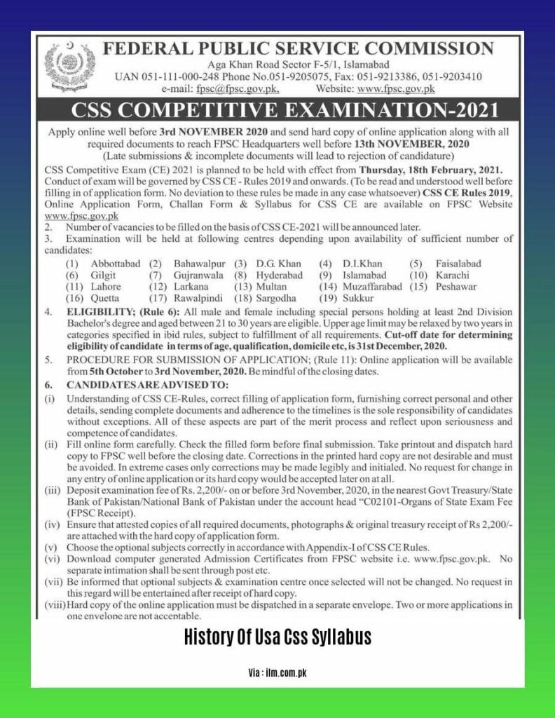 Expert Analysis on the History of USA CSS Syllabus