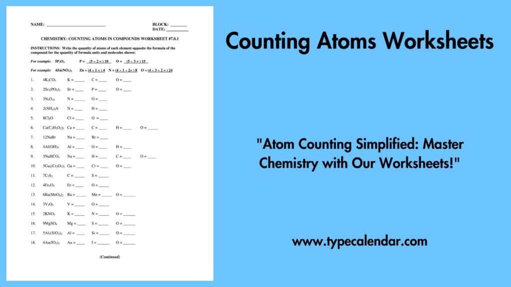 Counting Atoms Worksheet: Free Printables with Answer Keys (Easy to ...