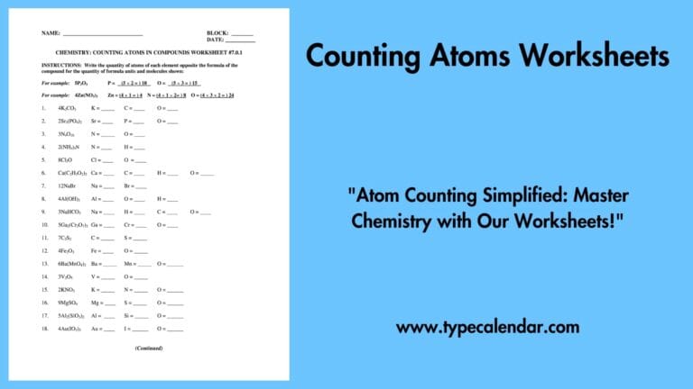Counting Atoms Worksheet: Free Printables with Answer Keys (Easy to ...