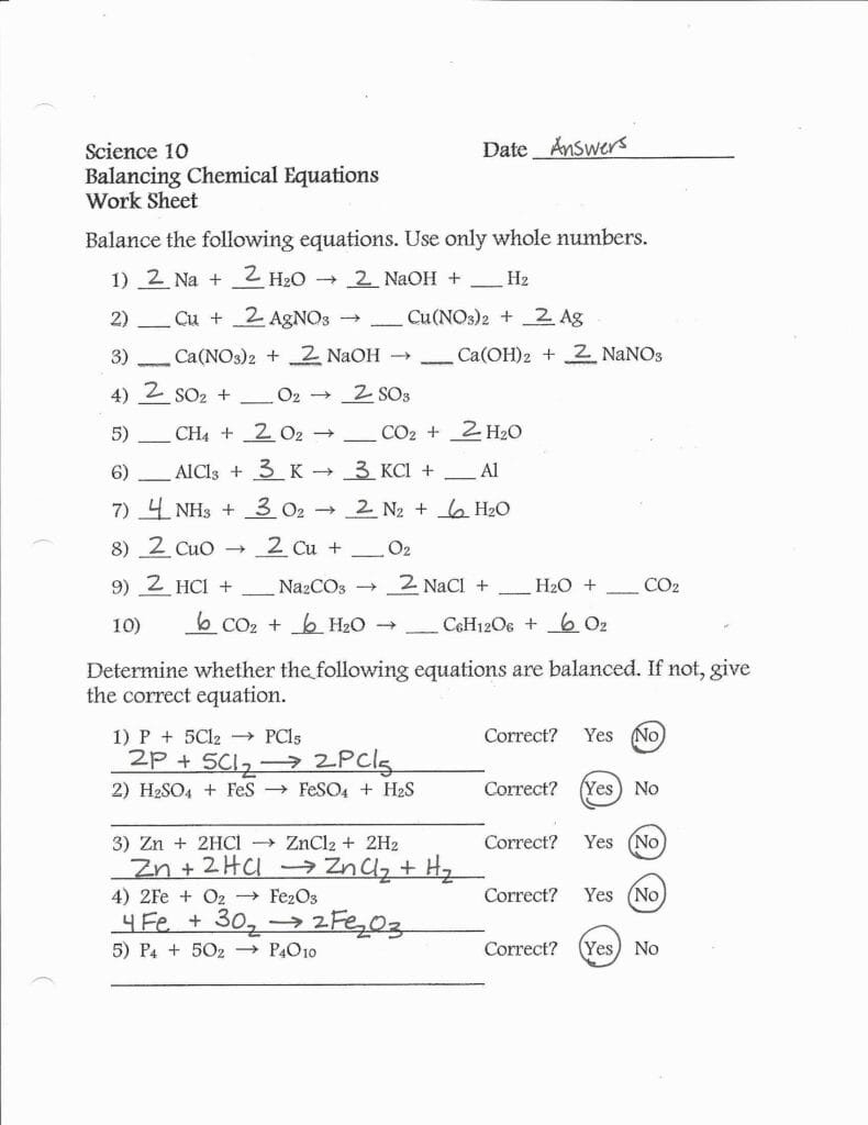Balancing Chemical Equations Worksheets with Answers: Your Guide to ...