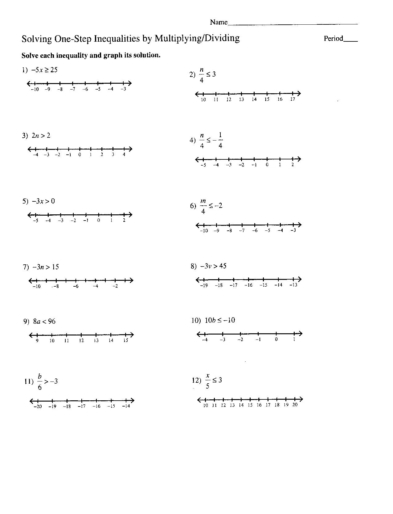 Graphing Linear Inequalities Worksheets