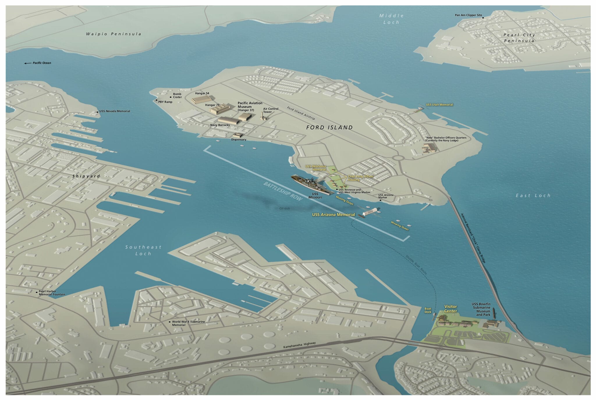 Oahu, Hawaii: Pearl Harbor Interactive Map & Visitor's Guide