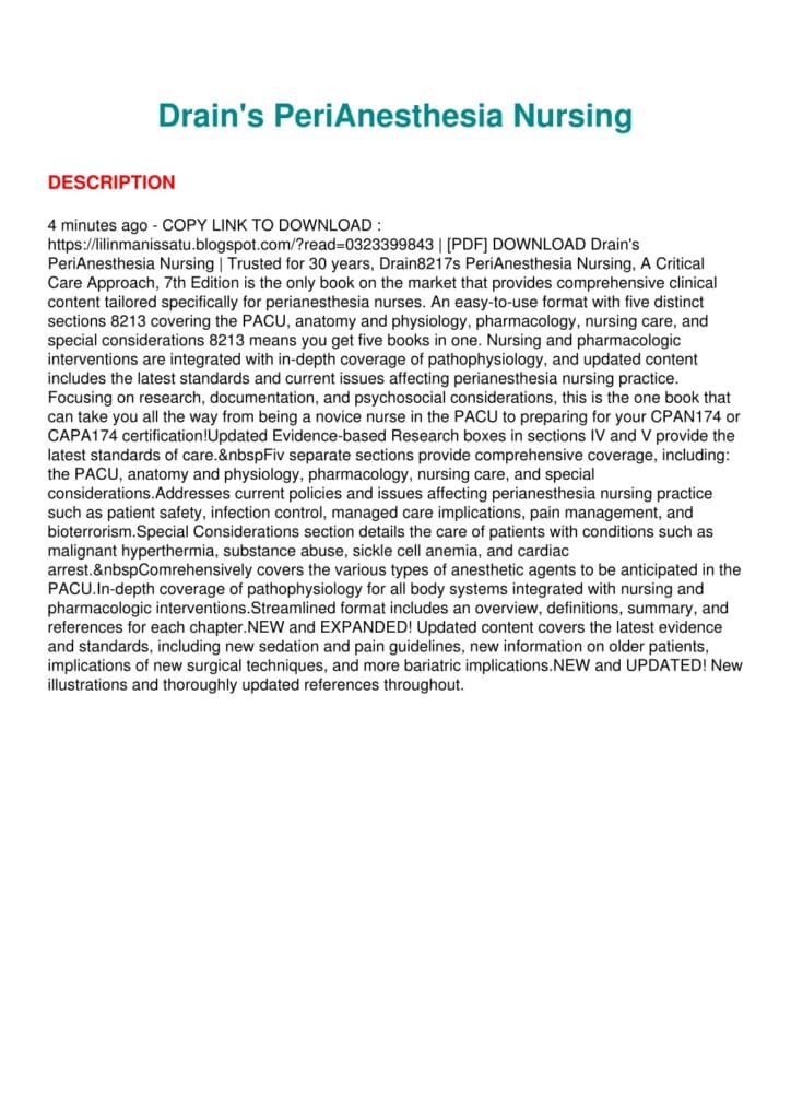 Perianesthesia Nursing: A Comprehensive Guide to Perioperative Care
