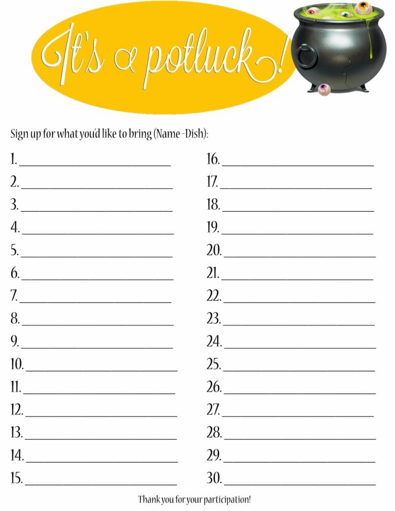 Free & Customizable Potluck Sign-Up Sheet Templates: Word, Excel ...