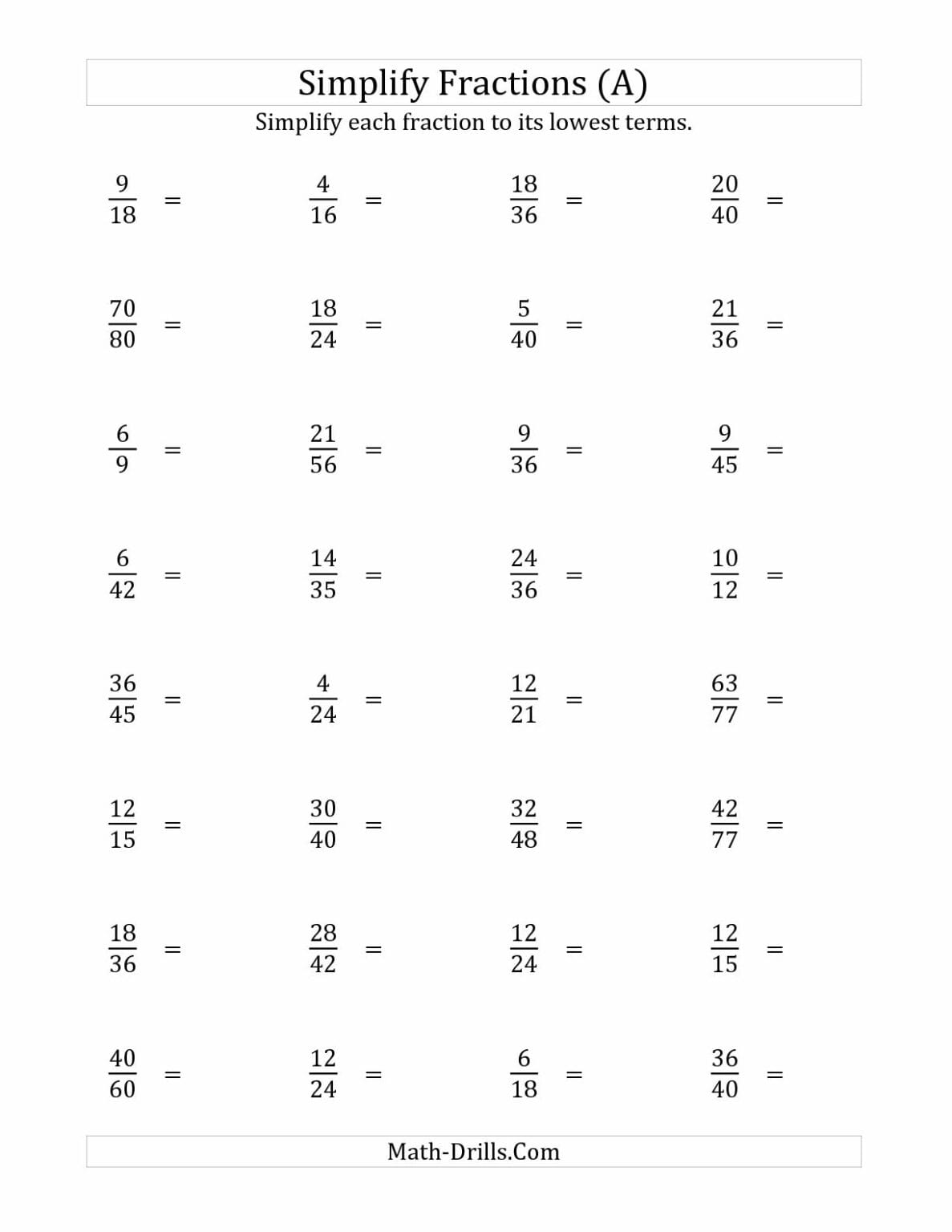 Reducing Fractions Worksheet: Free Printable & Customizable