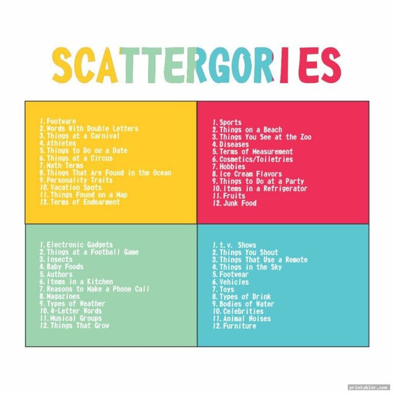 The Ultimate Scattergories List: 150+ Printable Categories, Generators ...
