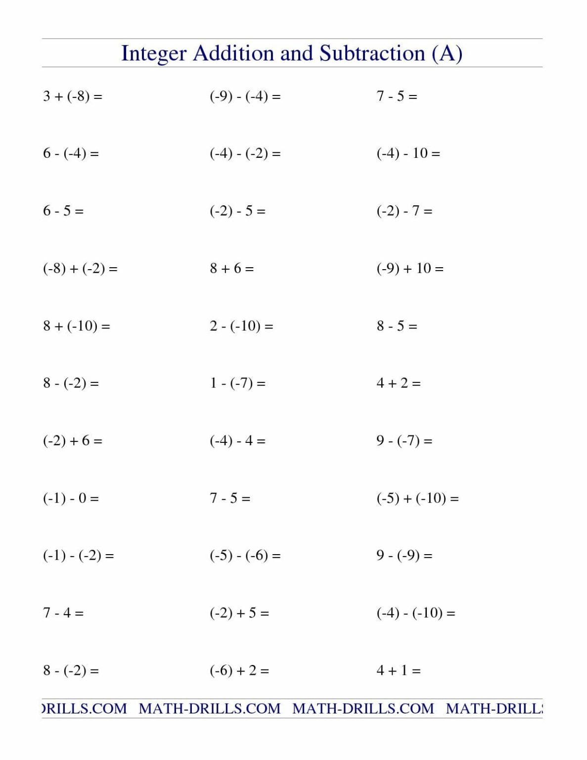 Subtracting Integers Worksheets: Free Printables & Practice for Success
