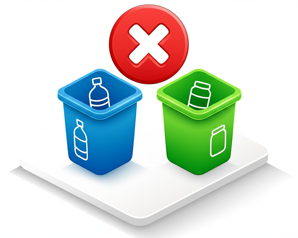 Crucial: Place Plastic & Glass Containers in Separate Bins!